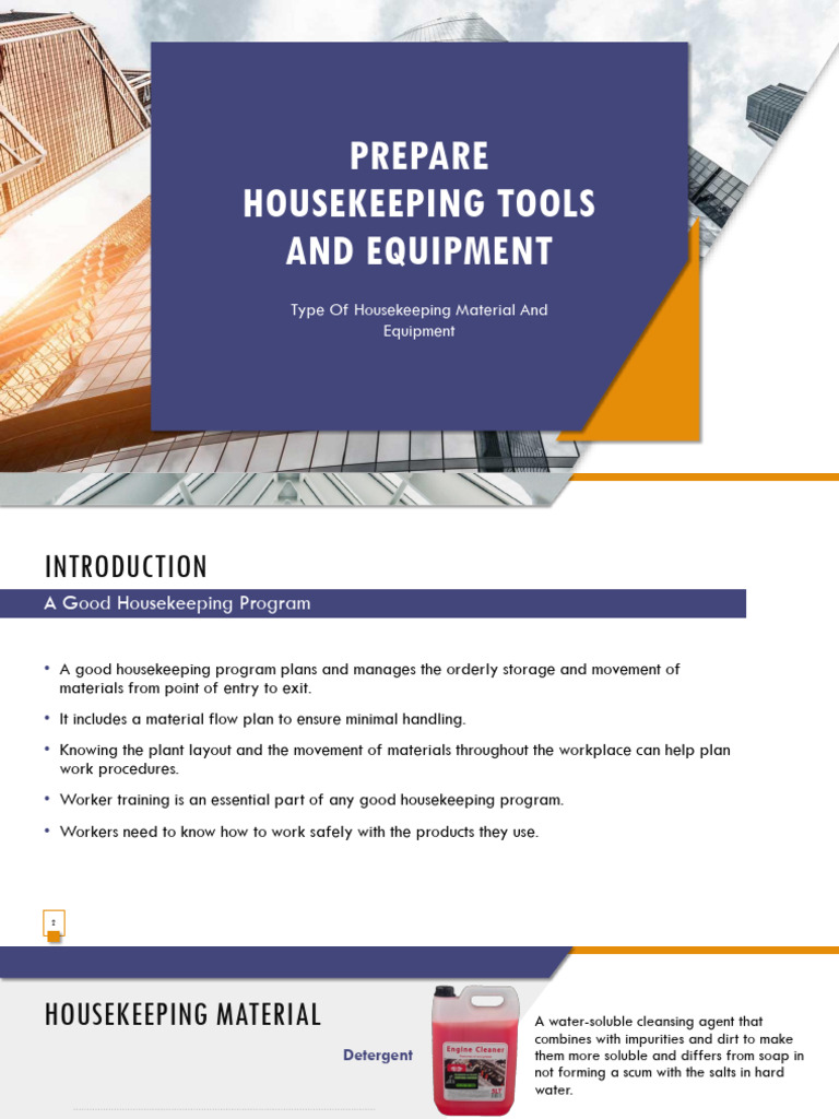 Types of Housekeeping Materials & Tools | PDF | Housekeeping