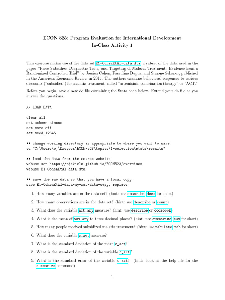 ECON-523-in-class1 | PDF | Standard Error | Statistics