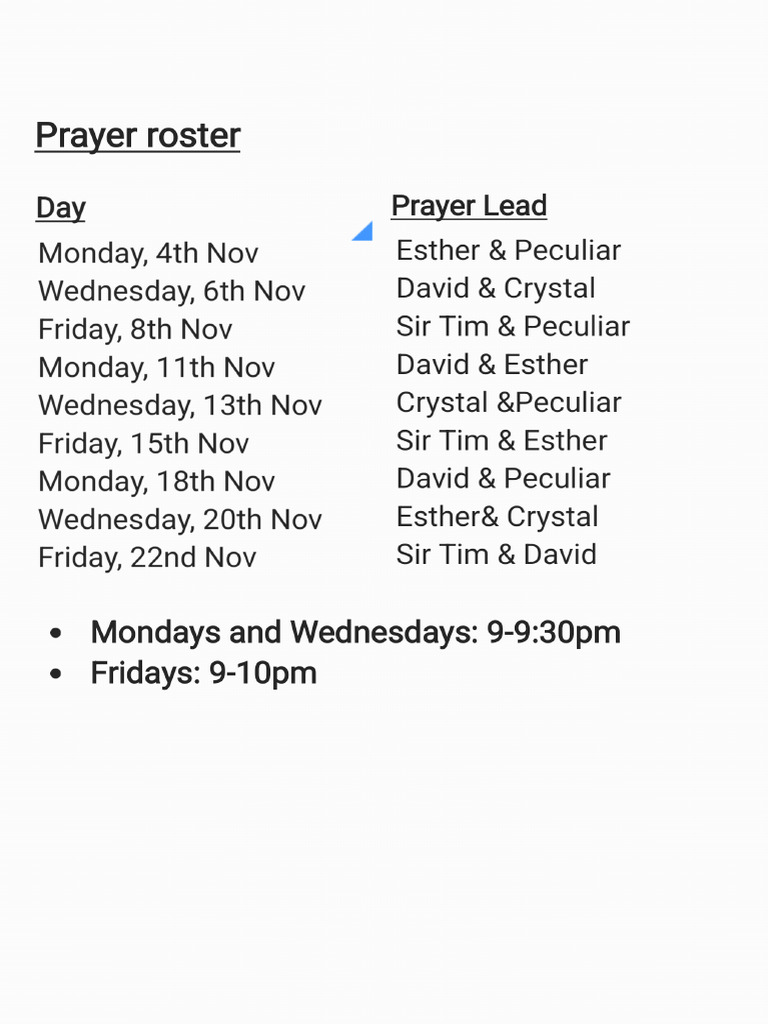 Prayer Roster 21GMA Nov | PDF