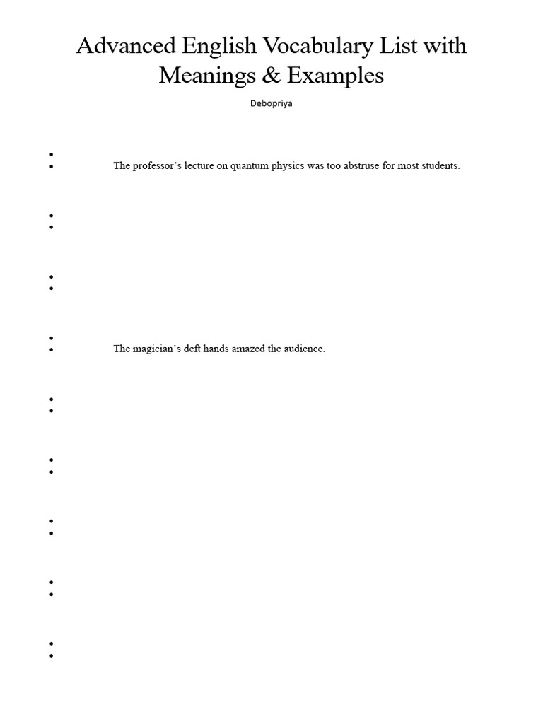 Advanced English Vocabulary List With Meanings & Examples | PDF | Adjective
