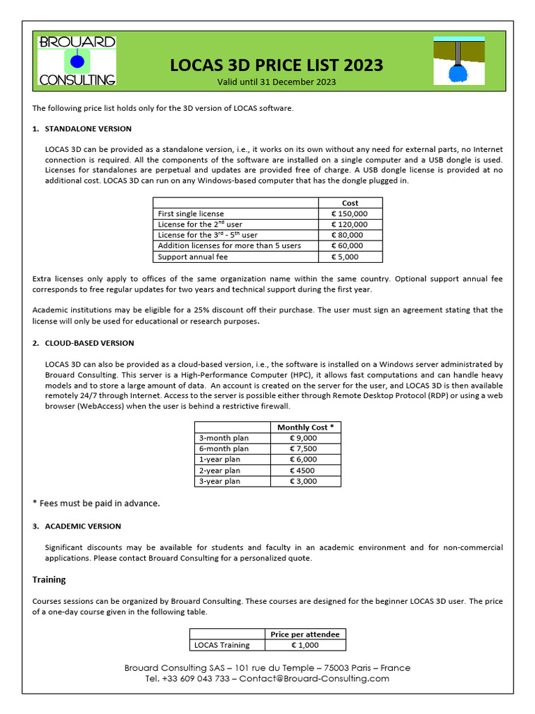 LOCAS 3D Price List 2023 | PDF | Computing | Software