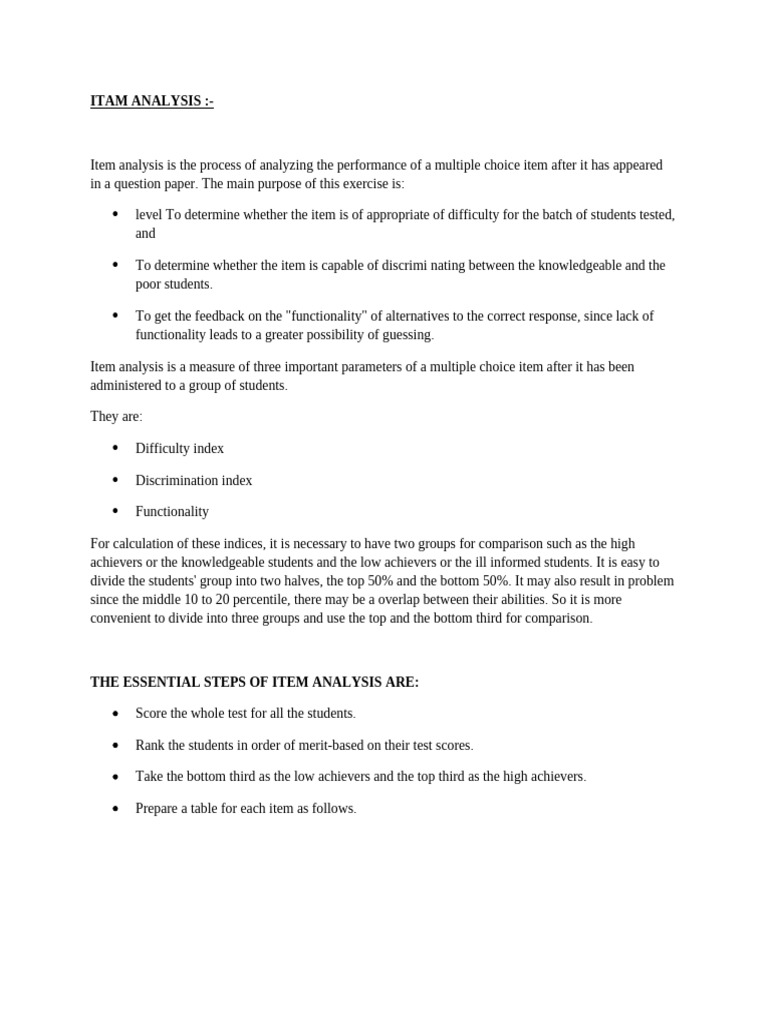 itam analysis | PDF | Multiple Choice | Validity (Statistics)
