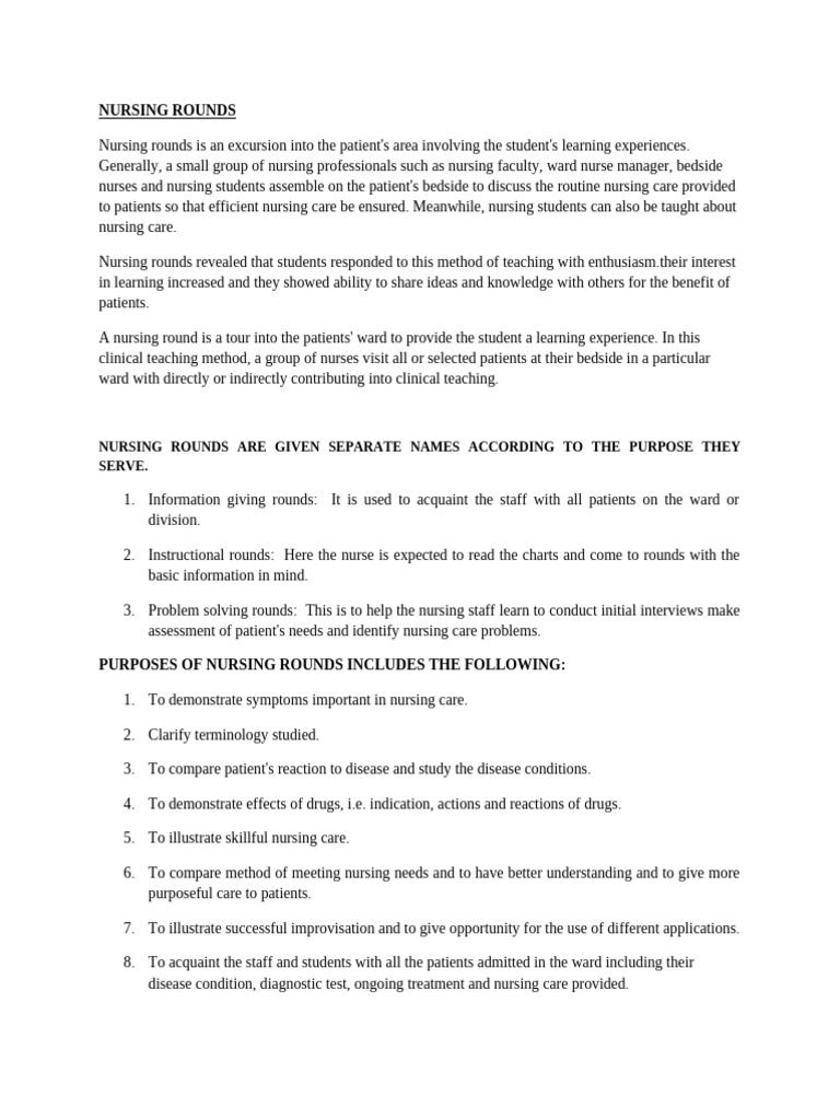 NURSING ROUNDS-WPS Office | PDF | Nursing | Patient