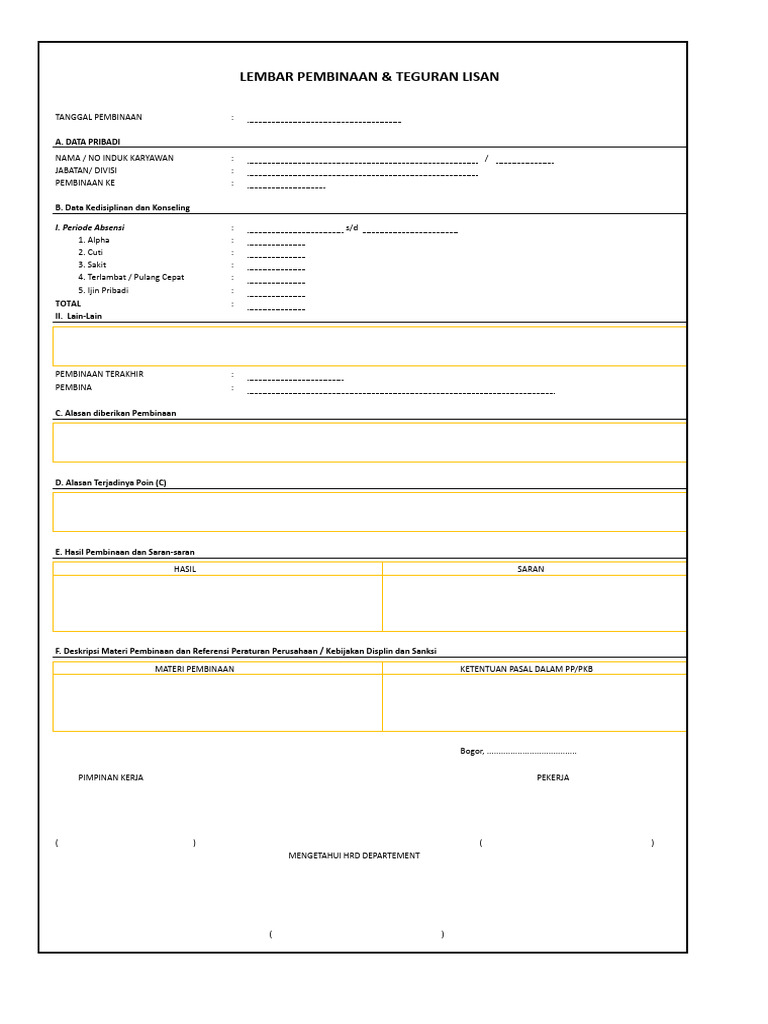 Form Pembinaan Karyawan - Form Konseling | PDF