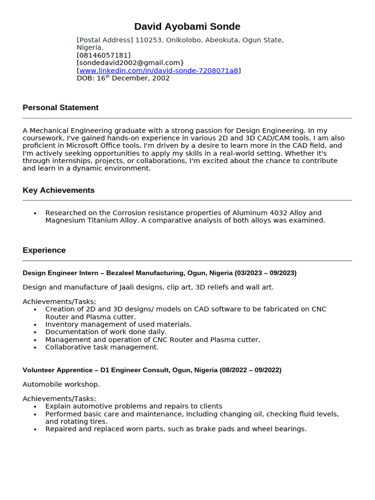 Main Sonde David CV - Copy | PDF | Autodesk | Engineering