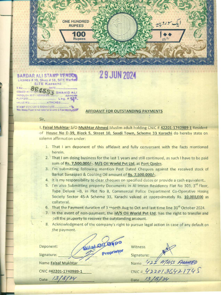Khalid Traders (Mr. Faisal Mukhtar) AffiDavit | PDF