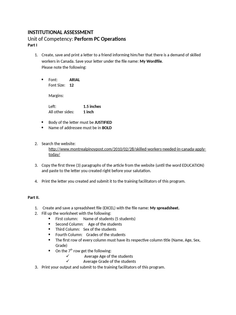 INSTITUTIONAL ASSESSMENT TM PC Operations | PDF