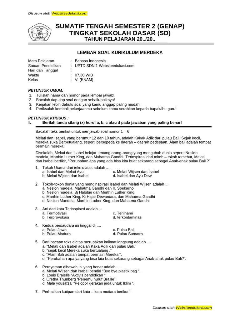 STS 2 Kelas VI - Bhs Indonesia | PDF