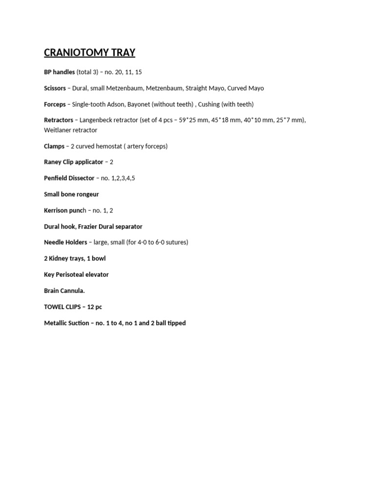 Craniotomy Tray | PDF