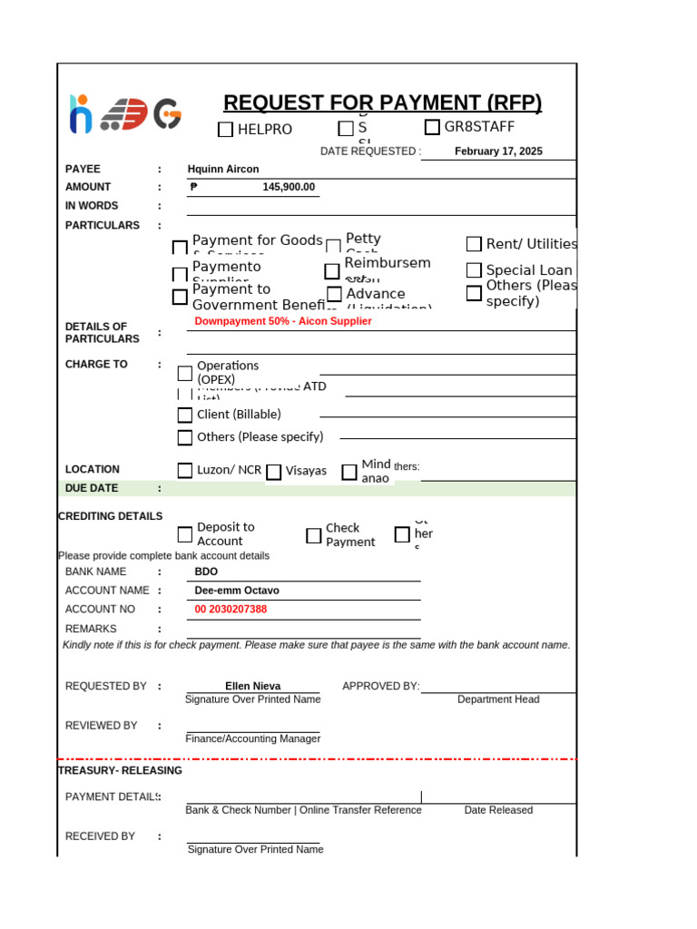 RFP Downpayment Aircon (1) | PDF | Payments | Banks