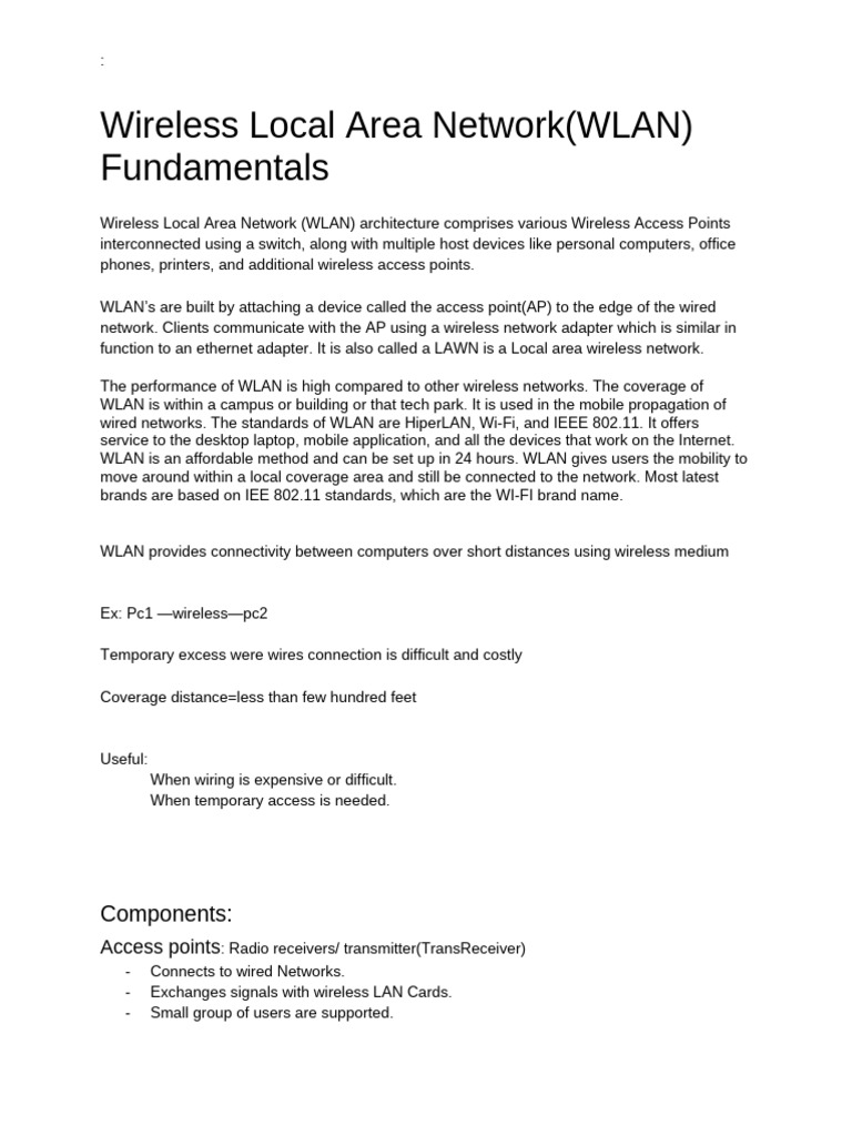 Wireless Local Area Network(WLAN) Fundamentals | PDF | Wireless Lan ...