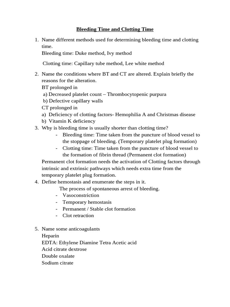 Bleeding and Clotting Time Methods | PDF