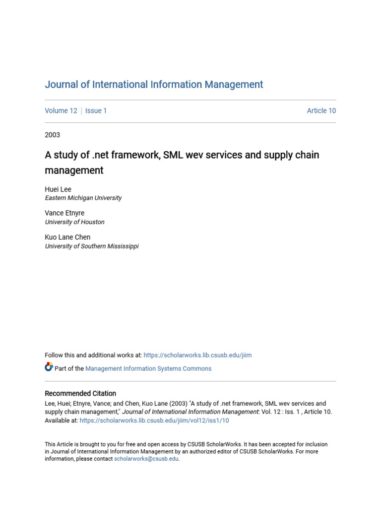 A Study of .Net Framework SML Wev Services and Supply Chain Mana | PDF | Web Service | Internet ...
