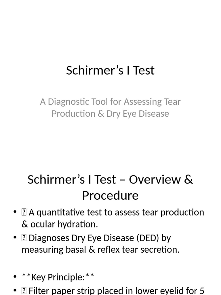 Schirmer's I Test for Tear Production | PDF