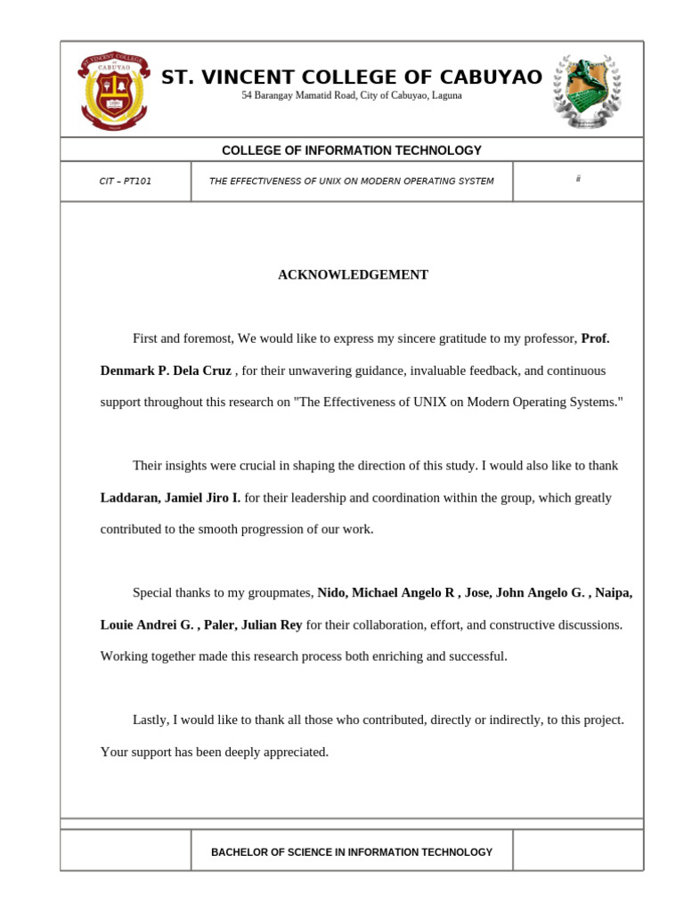 Acknowledgement and Executive Summary1 | PDF | Unix | Operating System