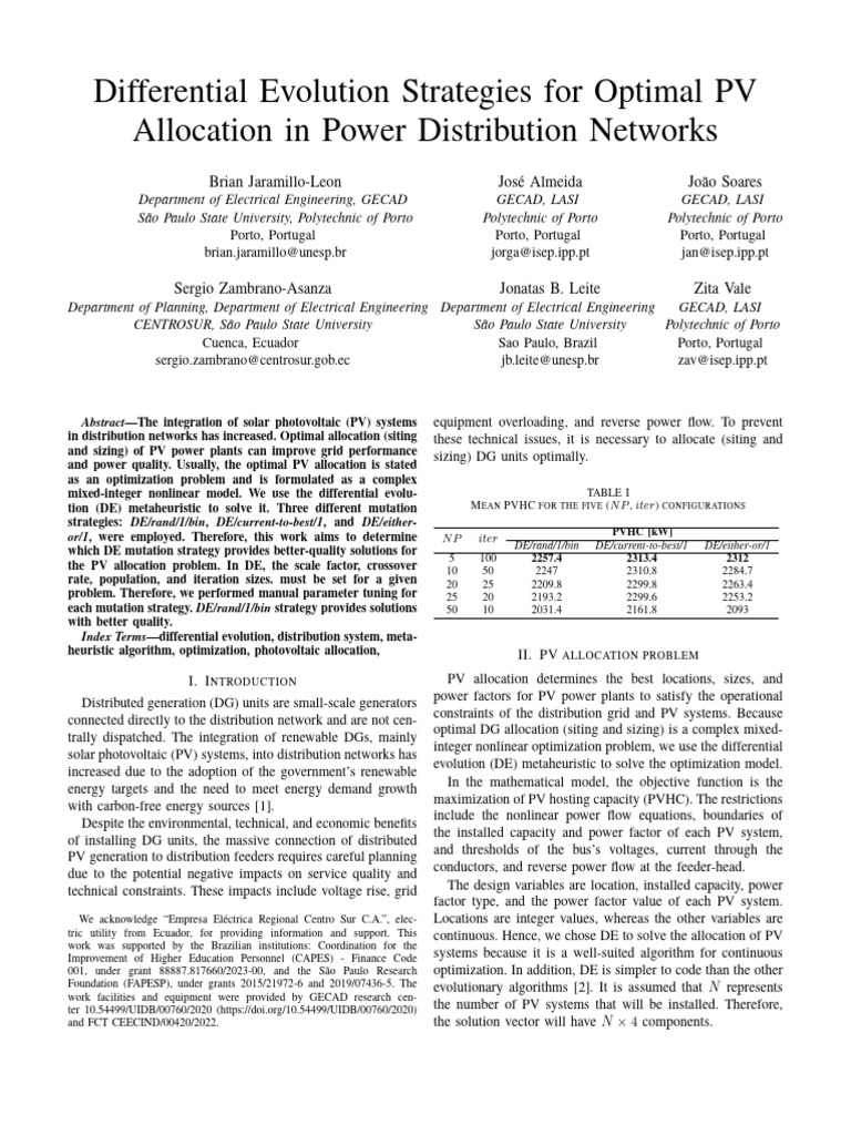 Optimal PV Allocation via Differential Evolution | PDF | Photovoltaics | Mathematical Optimization