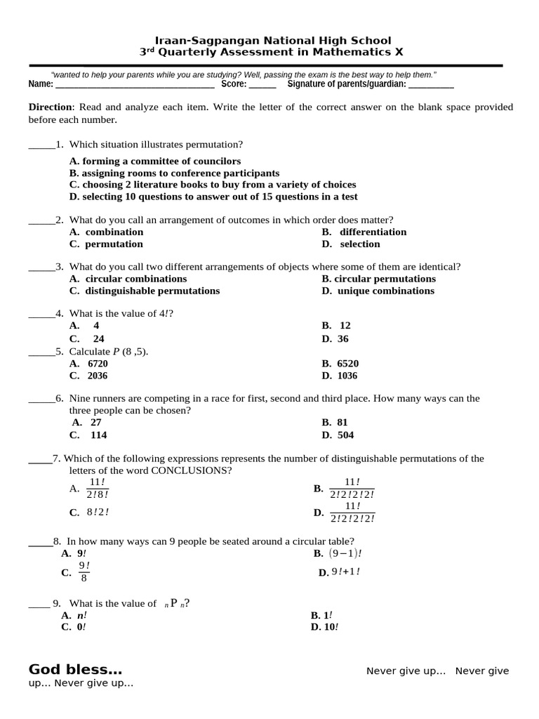grade 10-Q3-2025 | PDF | Probability | Permutation
