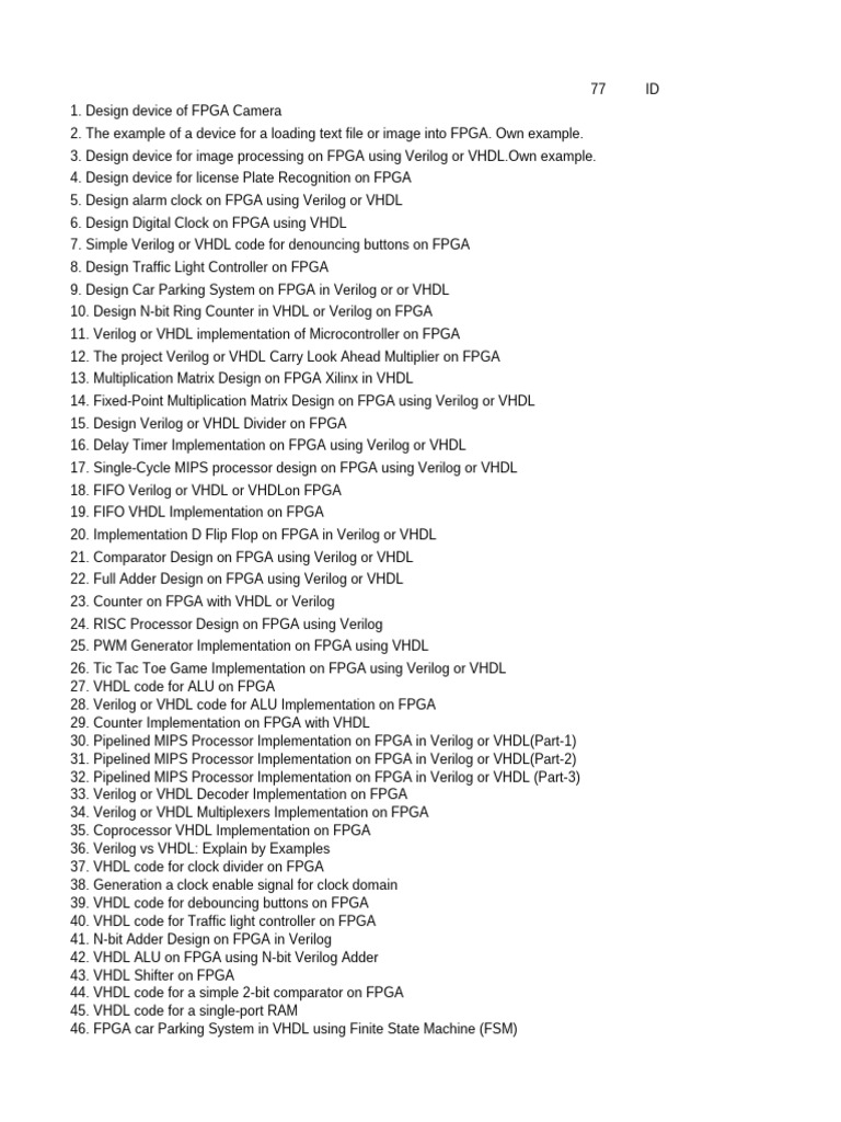 List of FPGA Projects | PDF | Field Programmable Gate Array | Vhdl