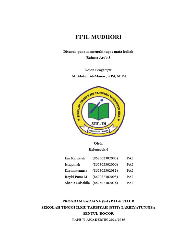 Ciri dan Pengertian Fi'il Mudhori | PDF