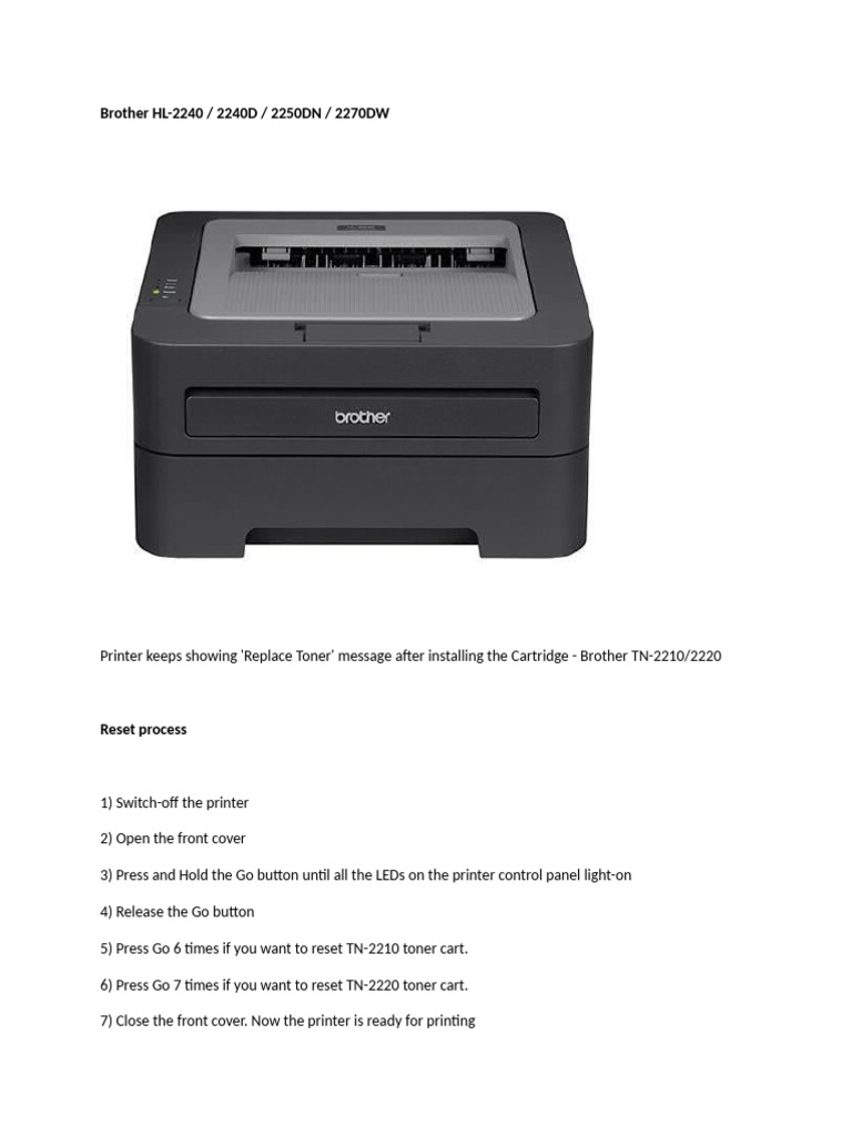 Resetting Brother HL-2240 Toner | PDF