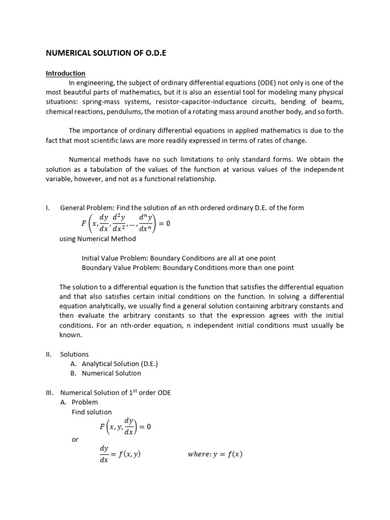 Numerical Solution of ODE | PDF | Ordinary Differential Equation | Equations