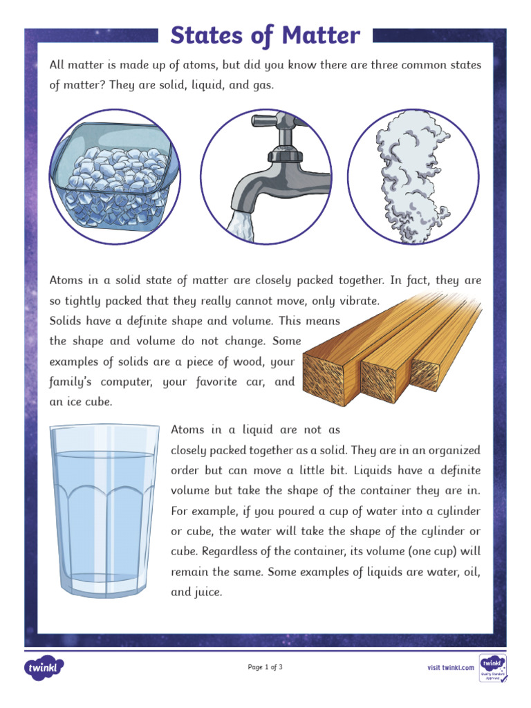 US2 S 166 Fifth Grade States of Matter Reading Comprehension Activity ...