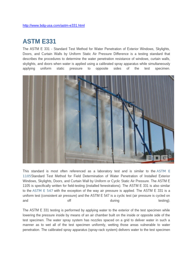 ASTM E331 Water Penetration Testing Guide | PDF | Building Engineering