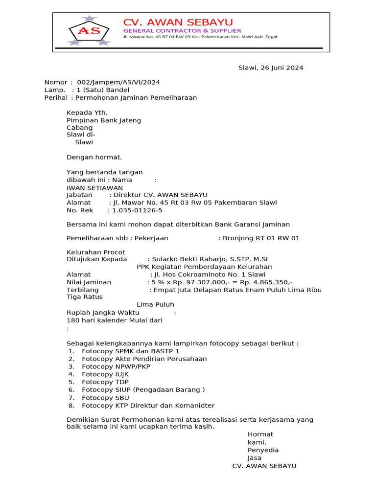 Permohonan Jaminan Bronjong | PDF