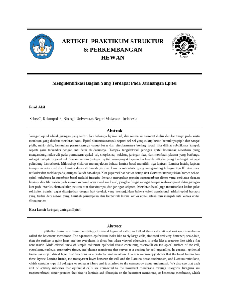 Jaringan Epital - FFuad Akil - Biologi Sains Kelas C - 2023 (AutoRecovered) | PDF
