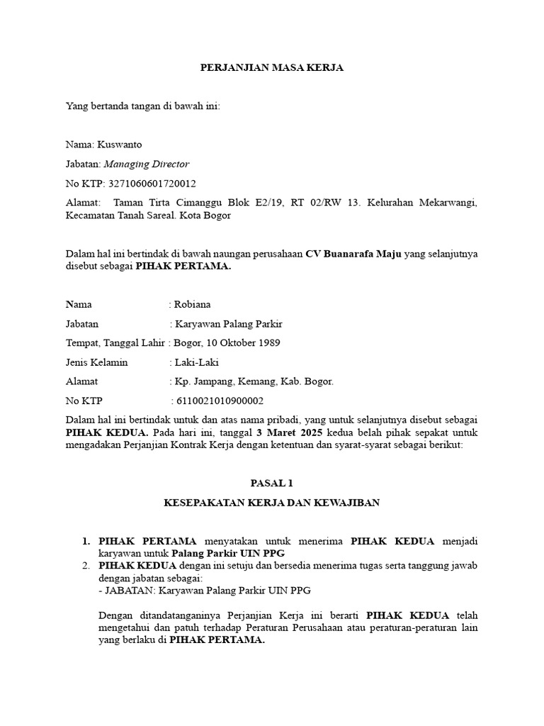 Perjanjian Masa Kerja | PDF