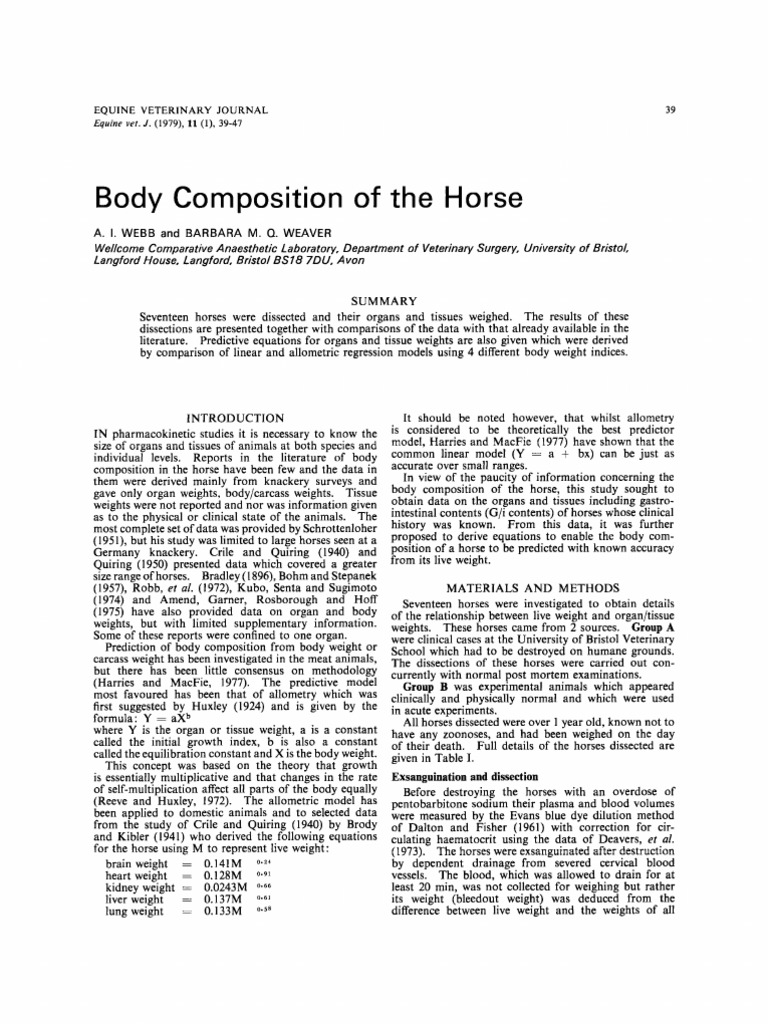 Horse Body Composition Study Results | PDF | Regression Analysis ...