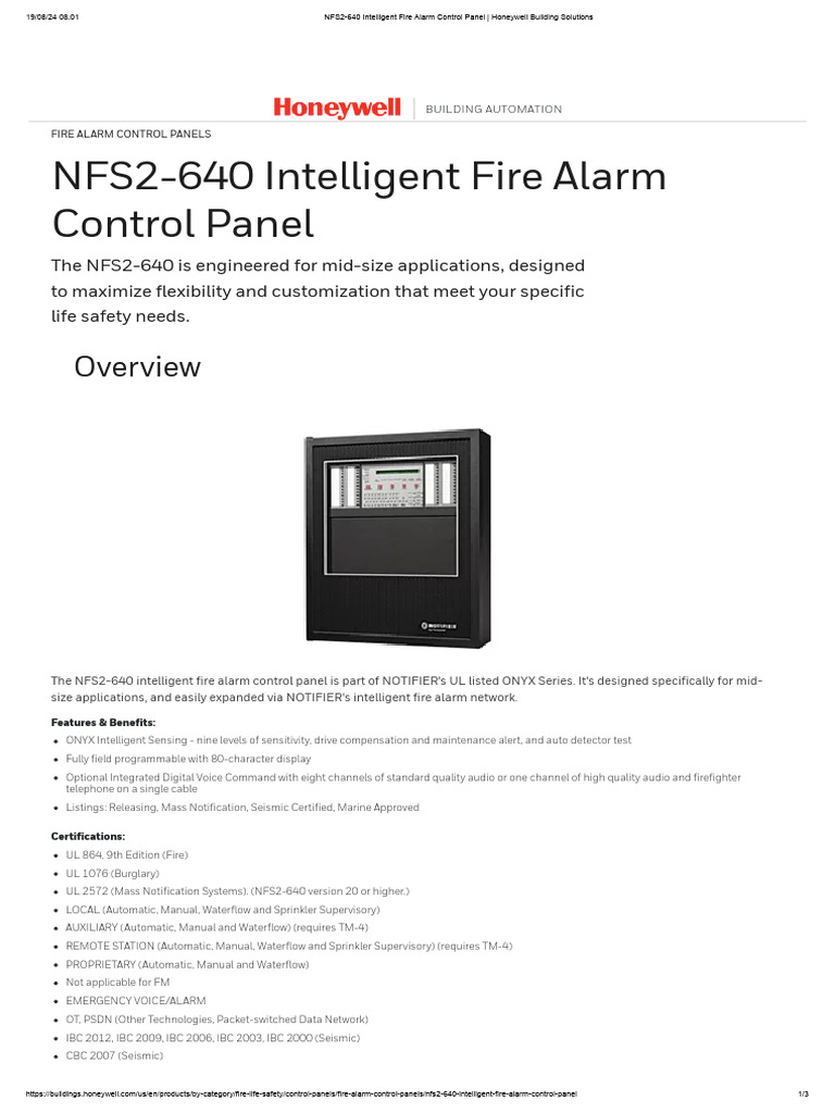 NFS2-640 Intelligent Fire Alarm Control Panel _ Honeywell Building Solutions | PDF | Equipment