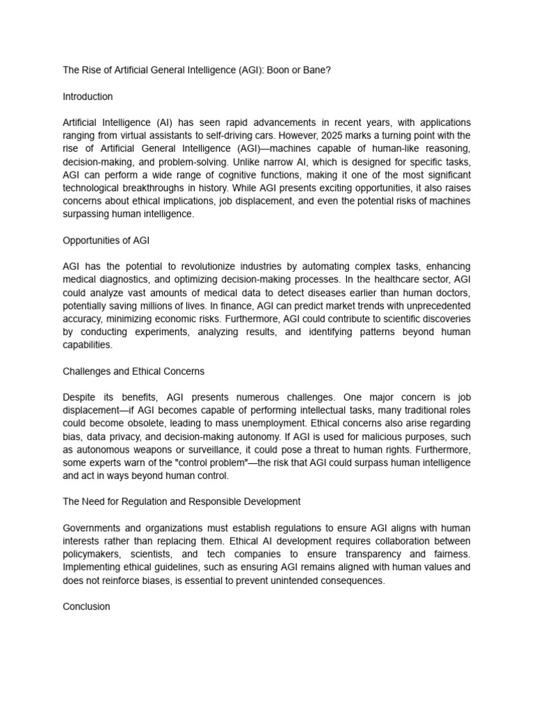 The Rise of Artificial General Intelligence (AGI) - Boon or Bane | PDF | Artificial Intelligence ...