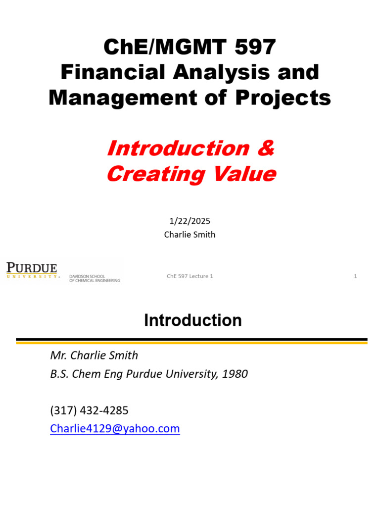 Lesson 1.22.25 ChE 59700 Smith | PDF | Net Present Value | Interest