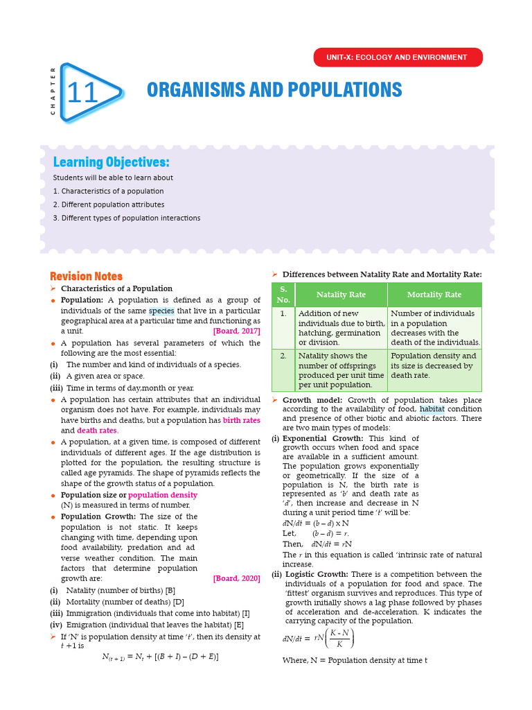 Class 12 Bio Neet Study Materials 11. Organisms and Population | PDF ...
