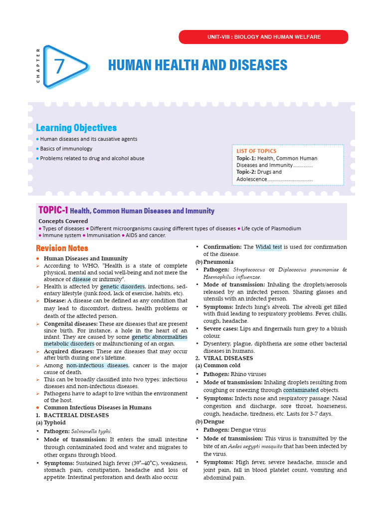 Class 12 Bio Neet Study Materials 7. Human Health and Diseases | PDF ...