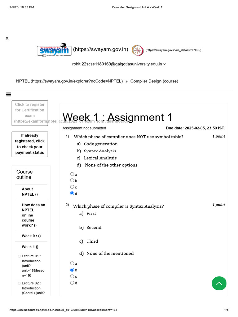 Compiler Design - Unit 4 - Week 1 | PDF | Qualifications | Educational ...