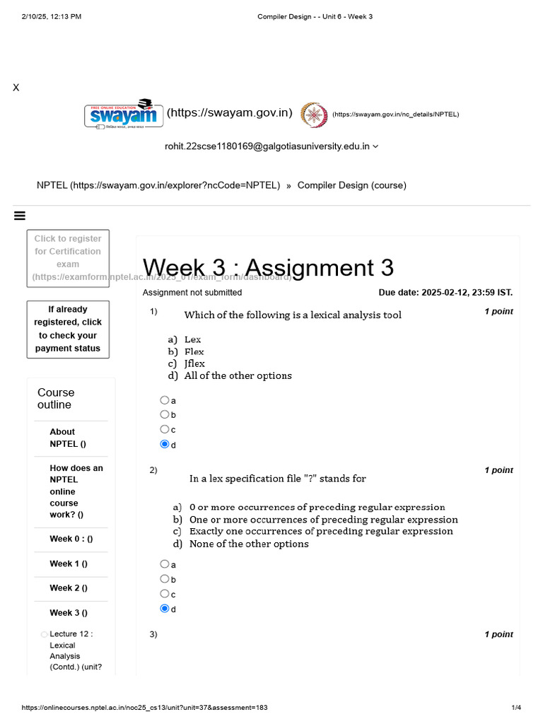 Compiler Design - Unit 6 - Week 3 | PDF | Qualifications | Educational Assessment And Evaluation