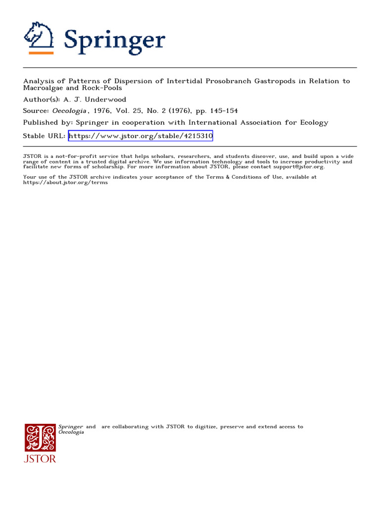 1976 - Underwood. Analysis of Patterns of Dispersion of Intertidal Prosobranch Gastropods in ...