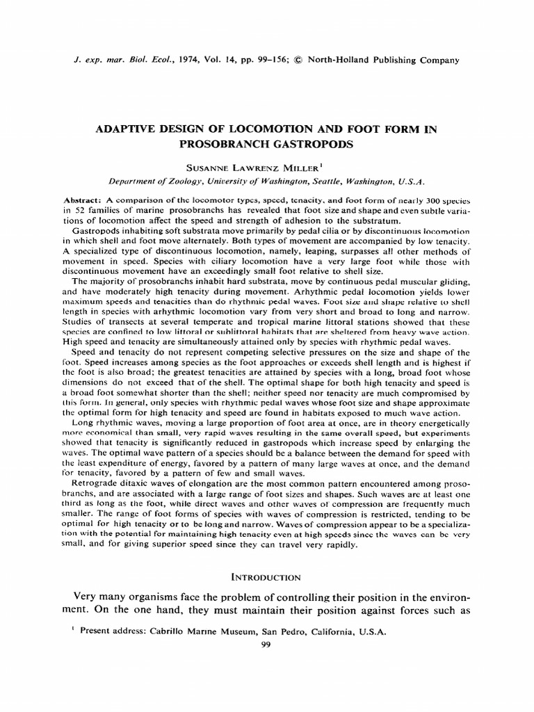 Pedal Wave Locomotion in Prosobranchs | PDF