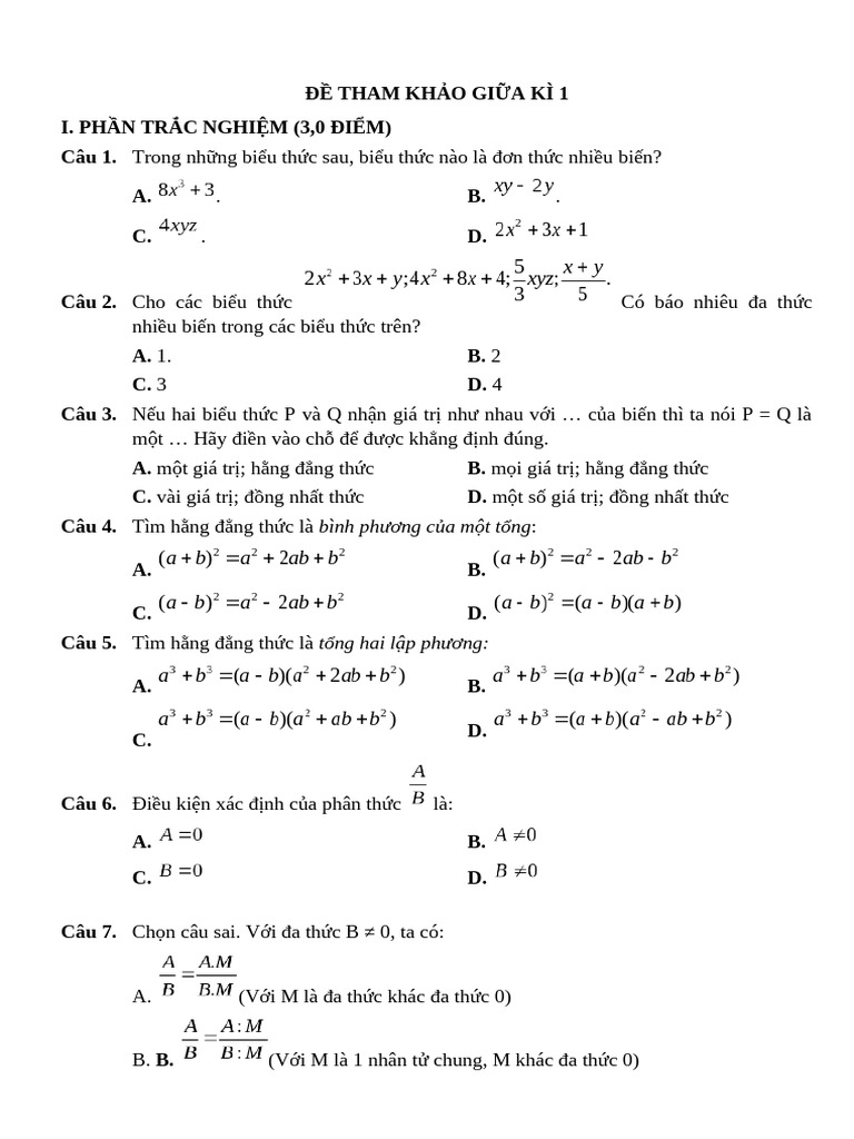 De Tham Khao GK1 - Toan 8 - Đề 4 | PDF