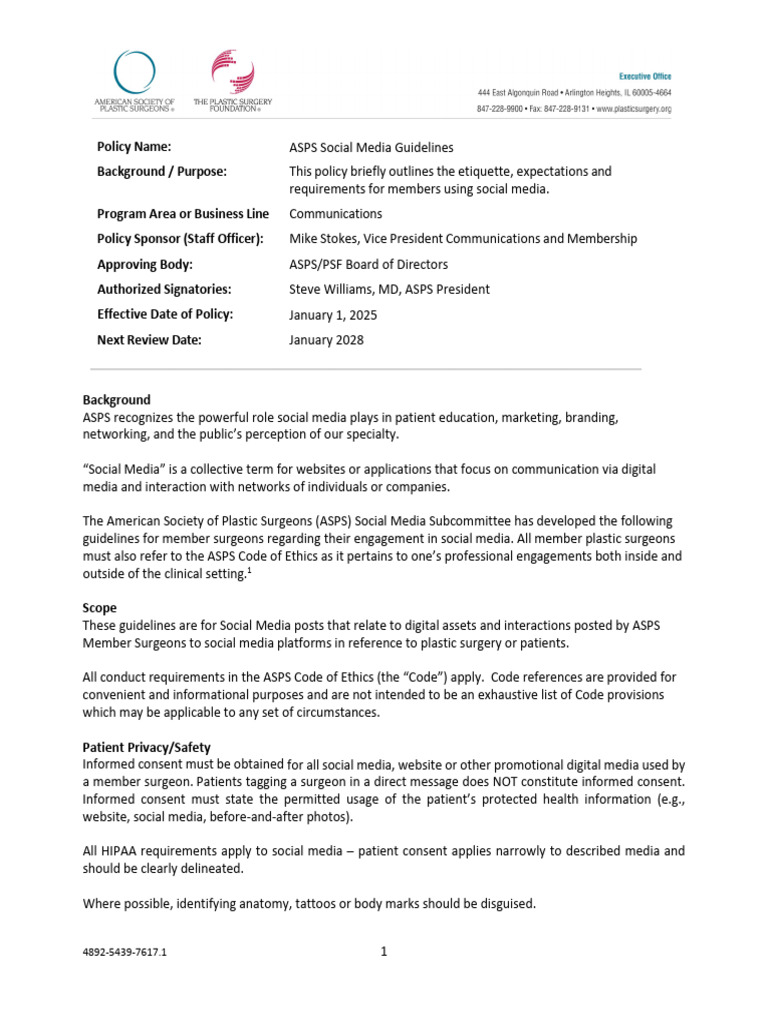 ASPS Social Media Guidelines for Surgeons | PDF | Informed Consent ...