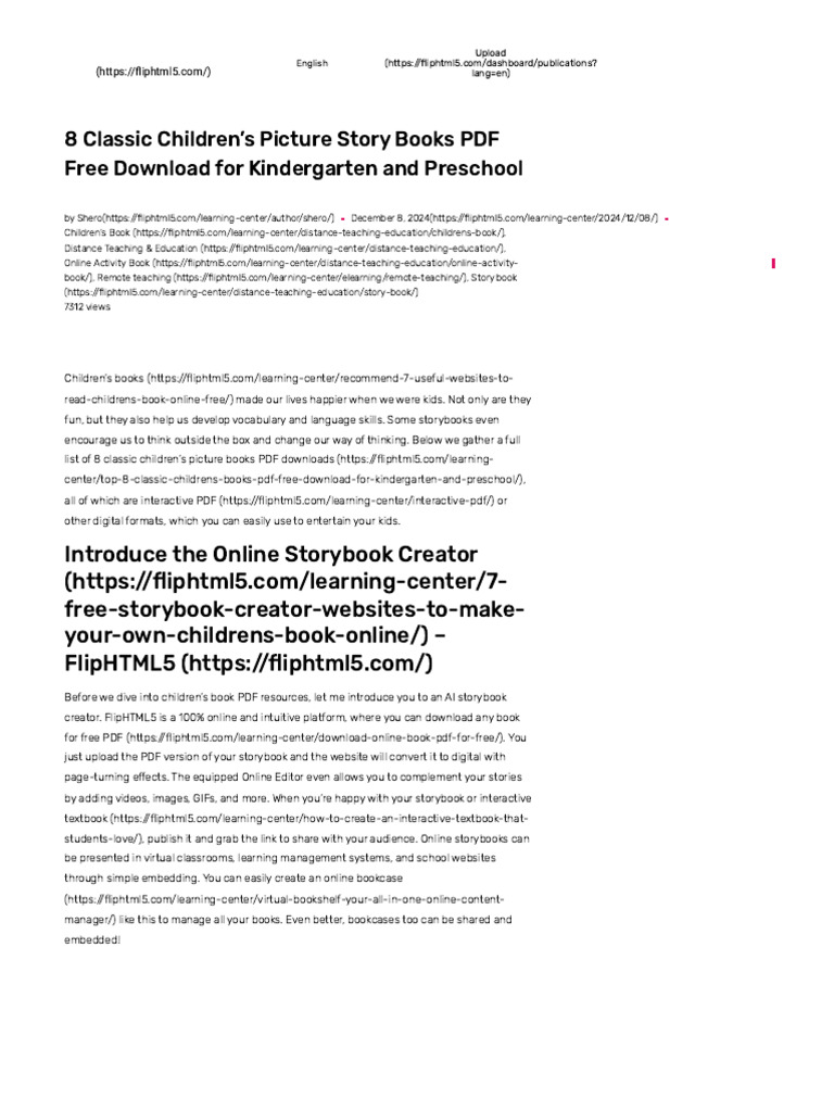 8 Classic Children's Picture Story Books PDF Free Download For K | PDF ...