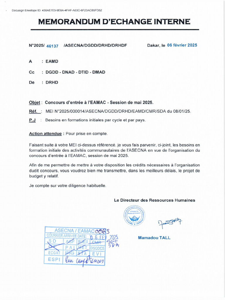 Mei - 2025 - 46137 - Asecna - DGDD - DRHD - DRHDF - Concours D'entrée À L'eamac - Session de Mai ...