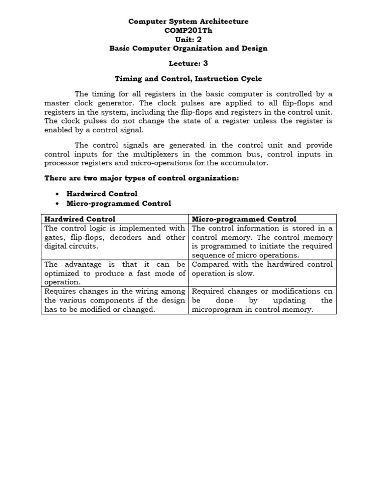 Unit2 Lecture 3 Timing and Control Instruction Cycle | PDF | Computer Science | Computer Engineering