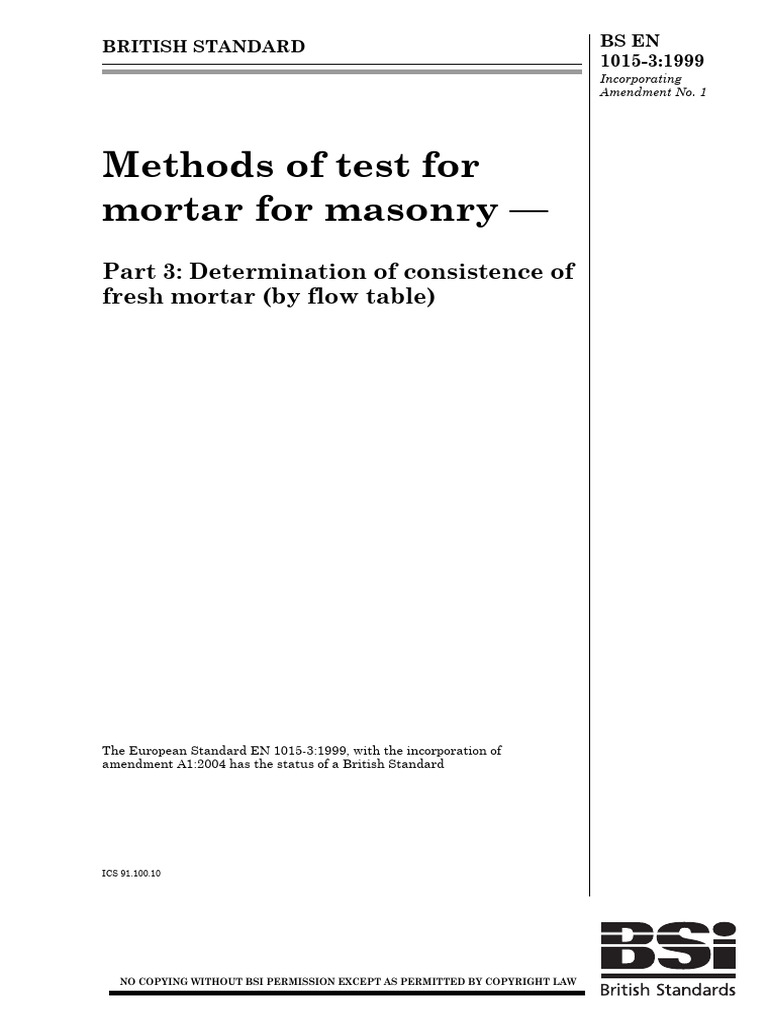 BS EN 1015-3-1999 Methods of test for mortar for masonry ...