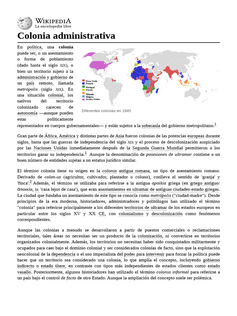 Concepto de colonia a lo largo de la historia | PDF | Colonia ...