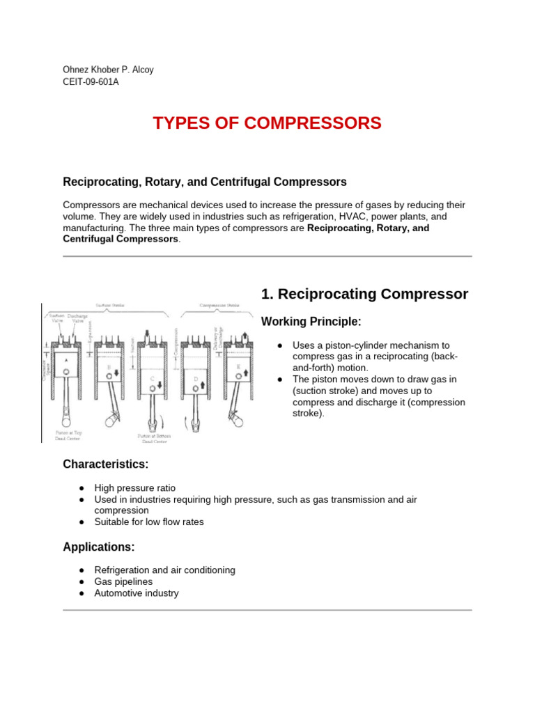 Types Of Compressors | PDF | Mechanical Engineering | Gas Technologies