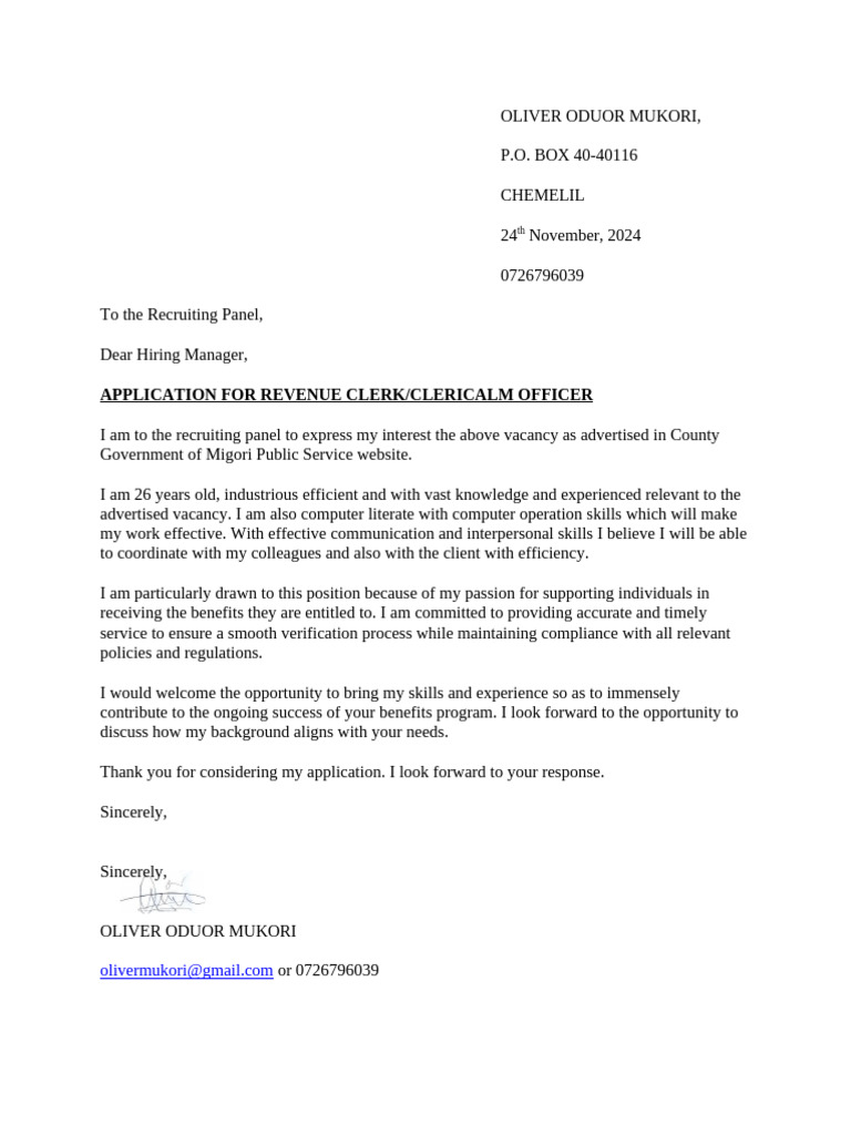Application for Revenue Clerk Position | PDF