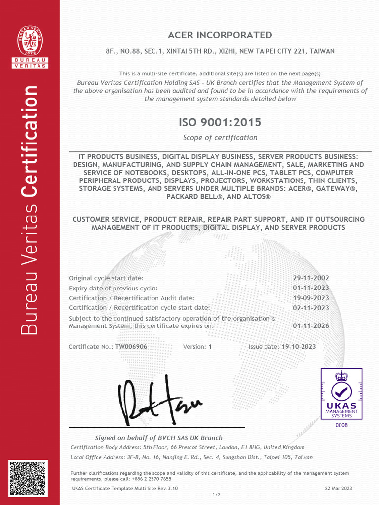Certificate_ISO-9001_issue date 19-10-2023 | PDF | Personal Computers ...
